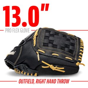 Franklin Sports Throw Baseball Gloves - Pro Flex Men's Adult Outfield Right Hand Mitt - Black - 13"