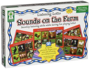 listening lotto: sounds on the farm educational board game 1.5 inches tall