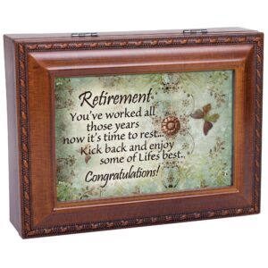 Cottage Garden Retirement Worked Hard Those Years Woodgrain Rope Trim Jewelry Music Box Plays Wonderful World