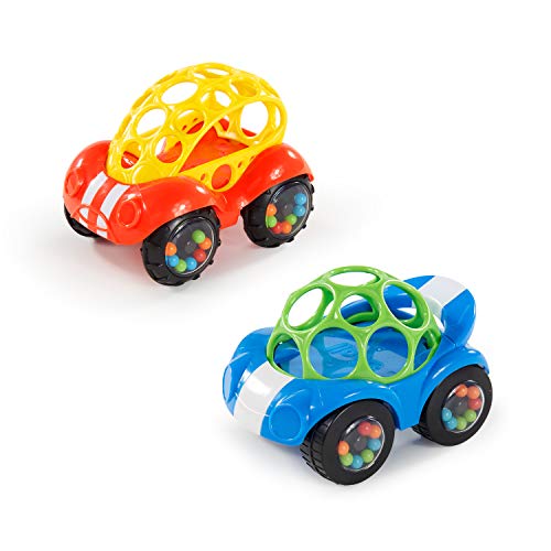 Oball Easy Grasp Rattle & Roll BPA-Free Push Car Infant Crawling Toy and Teether, 1 Pack, Age 3 Months and up, Color May Vary