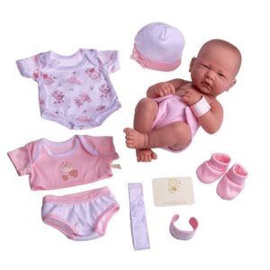 8 piece Layette Baby Doll Gift Set | JC Toys - La Newborn Nursery | 14" Life-Like Doll w/ Accessories | Pink | Ages 2+