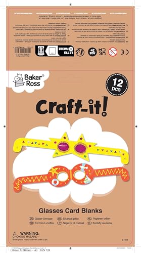 Baker Ross Design Your Own Glasses, Blanks for Kids to Paint and Decorate for Arts and Crafts Activities (Pack of 12), 35cm, White (ET608)