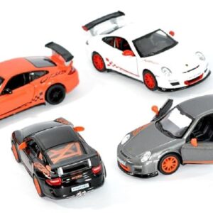 KiNSMART Porsche 911 GT3 RS SetOf4 1:36 Scale 5" Die Cast Model Toy Super Sports Car White/Orange/Silver/Black