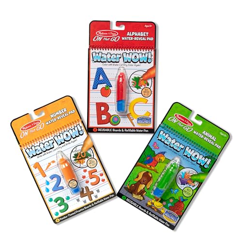 Melissa & Doug On the Go Water Wow! Water-Reveal Activity Pads, 3-pk, Animals, Alphabet, Numbers - 3-Pack Of Reusable No-Mess Travel Activities For Kids