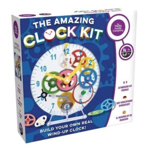 happy puzzle company the amazing clock kit - construct your own colorful real working clock. educational toy that teaches how clocks work, and doubles as an actual wind-up clock.