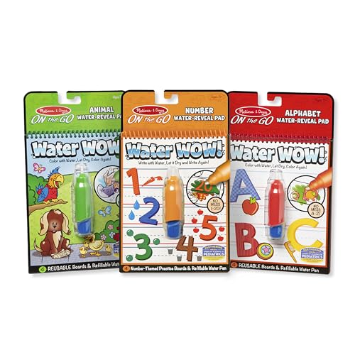 Melissa & Doug On the Go Water Wow! Water-Reveal Activity Pads, 3-pk, Animals, Alphabet, Numbers - 3-Pack Of Reusable No-Mess Travel Activities For Kids