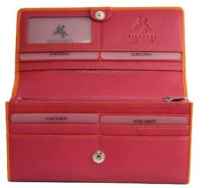 visconti emily e4 quality soft ladies leather wallet/purse/clutch/holder (fuscia/orange)