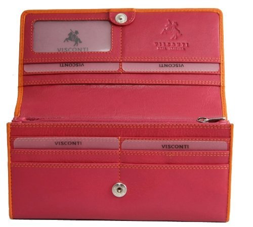 Visconti Emily E4 Quality Soft Ladies Leather Wallet/Purse/Clutch/Holder (Fuscia/Orange)