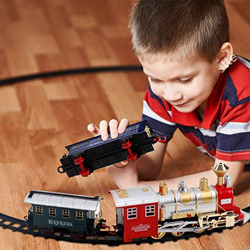 Classic Train Set with Smoke - Train Toys for Kids with Lights & Sounds, Locomotive Engine, Railway Kit Cargo Cars & 11 Feet of Tracks