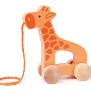 Hape Giraffe Wooden Push and Pull Toddler Toy, L: 5.3, W: 2.4, H: 5.9 inch, Orange