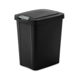 sterilite 7.5 gallon touchtop wastebasket trash can with pop up lid for kitchen, bathroom, mudroom or office, 4 pack, black