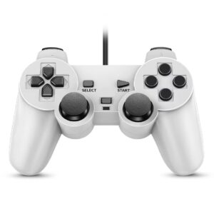 fiotok wired controller compatible with ps2 console with upgraded joystick/double shock/with 2.2m cable ps2 remote gamepad | enhanced (grey)