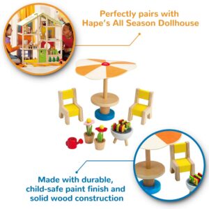 Hape Wooden Patio Set| Pretend Doll House Furniture with Accessories for Kids