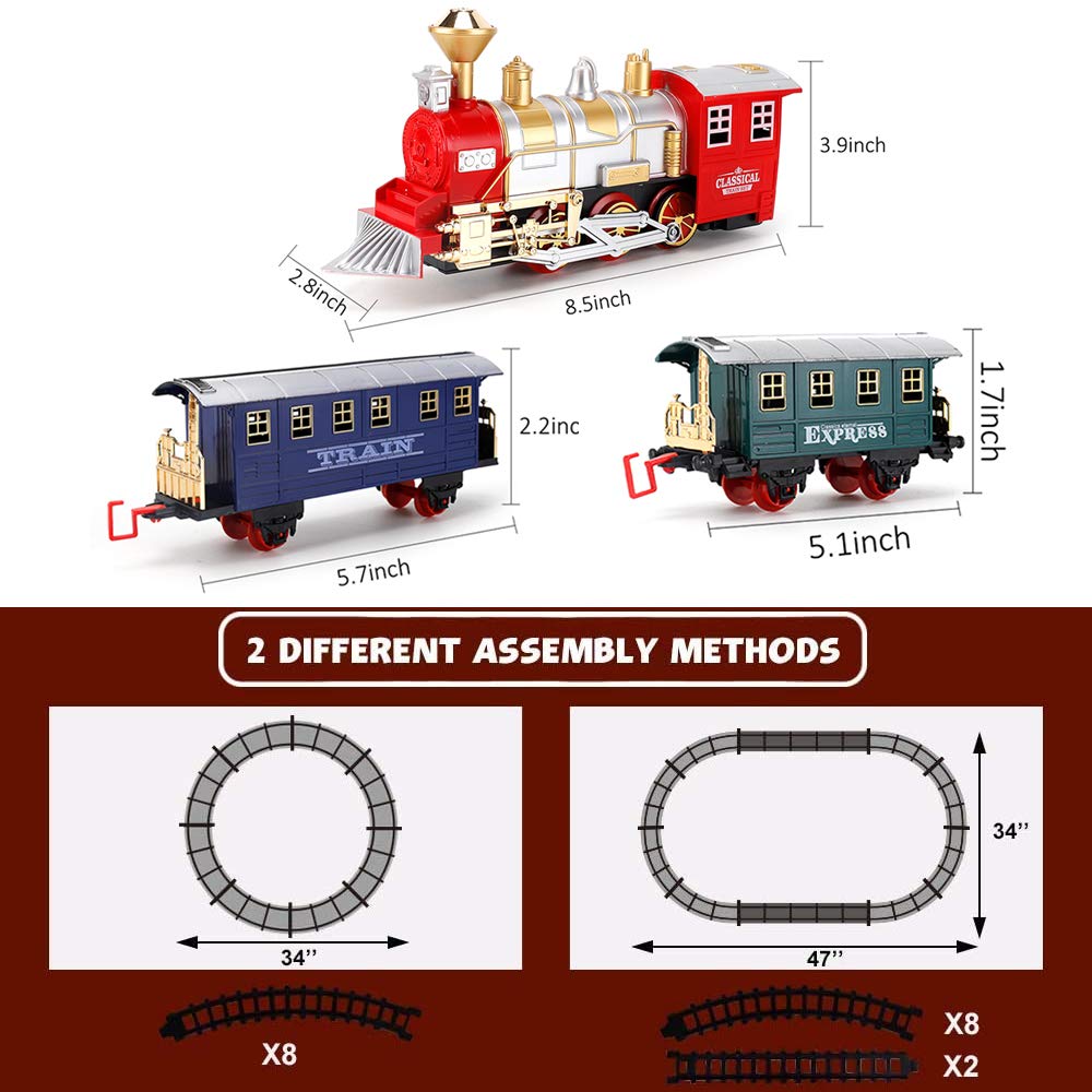 Classic Train Set with Smoke - Train Toys for Kids with Lights & Sounds, Locomotive Engine, Railway Kit Cargo Cars & 11 Feet of Tracks