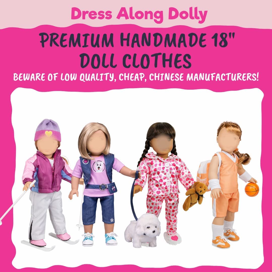 Dress Along Dolly 6pc Soccer Uniform Outfit w Soccer Ball-18 Doll Clothes & Accessories Compatible w American Girl Dolls-Set Includes Jersey, Shorts, Socks, Cleats, Sports Bag, & Ball-Gifts for Girls