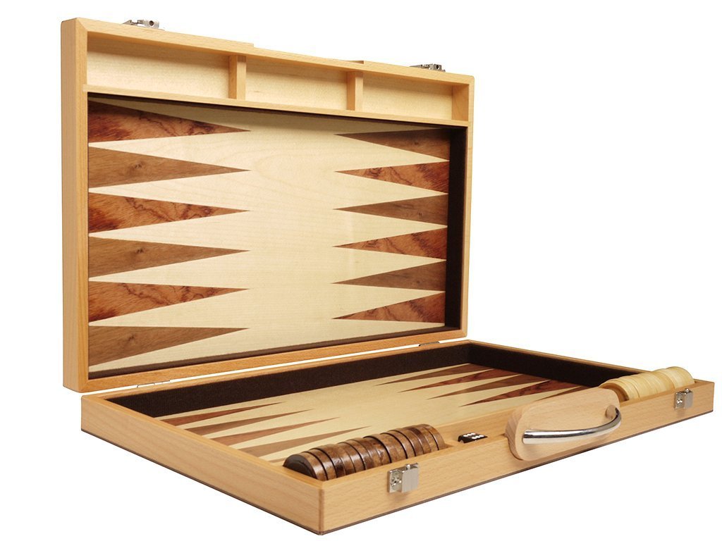 18” Wood Backgammon Set - Olive Wood - Attache Case