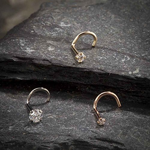 FreshTrends SI1-2mm (0.03 ct. tw) Diamond 14K White Gold Nose Ring Twist Screw - 18G