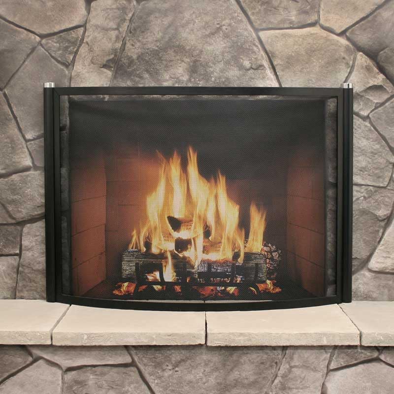 Pilgrim Home and Hearth 18345 Metro Bowed Fireplace Screen, Black and Polished Nickel