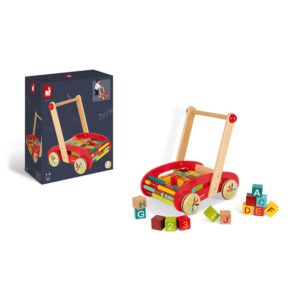 Janod ABC Walking Trolley with Blocks, 16.14 inches Tall, (J05379)