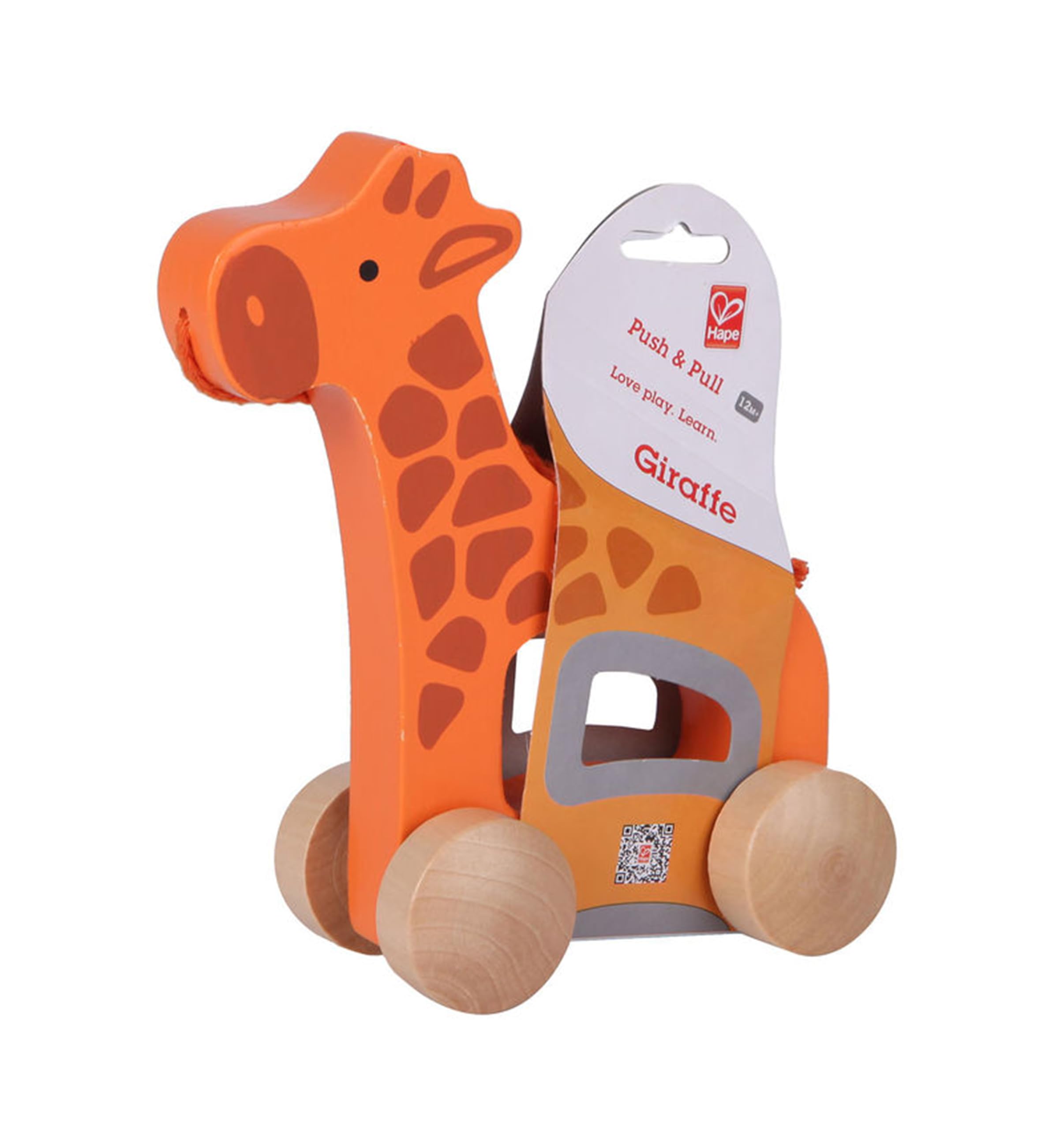 Hape Giraffe Wooden Push and Pull Toddler Toy, L: 5.3, W: 2.4, H: 5.9 inch, Orange