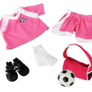 Dress Along Dolly 6pc Soccer Uniform Outfit w Soccer Ball-18 Doll Clothes & Accessories Compatible w American Girl Dolls-Set Includes Jersey, Shorts, Socks, Cleats, Sports Bag, & Ball-Gifts for Girls