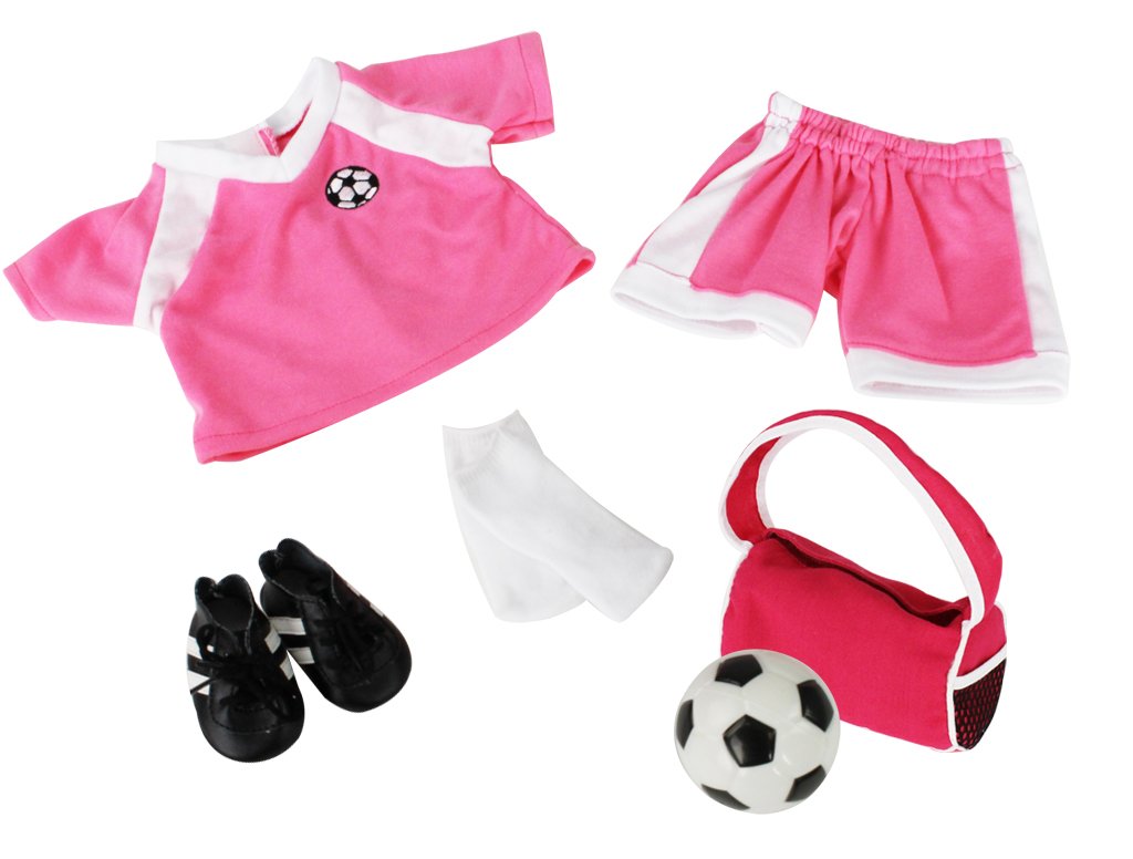 Dress Along Dolly 6pc Soccer Uniform Outfit w Soccer Ball-18 Doll Clothes & Accessories Compatible w American Girl Dolls-Set Includes Jersey, Shorts, Socks, Cleats, Sports Bag, & Ball-Gifts for Girls