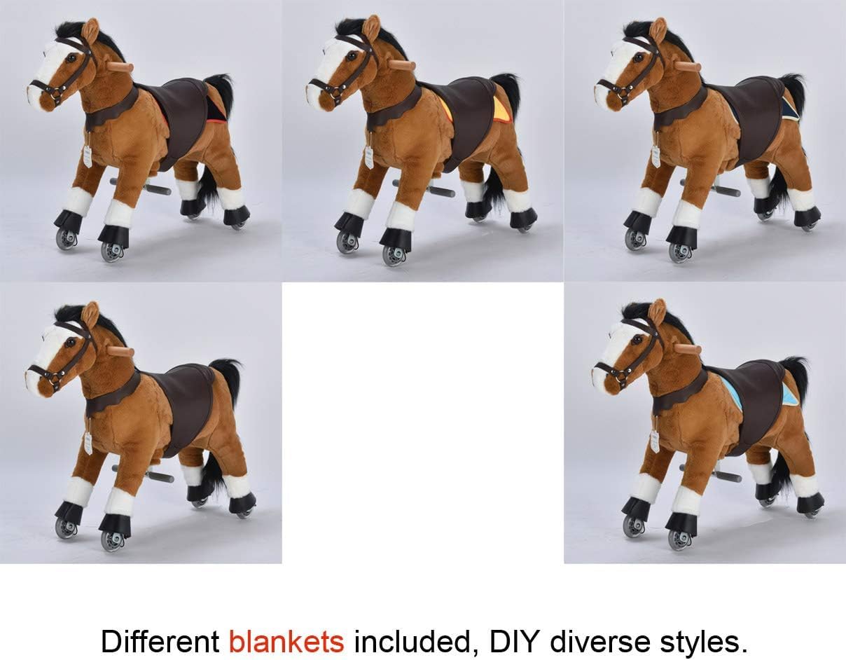 UFREE Ride on Horse, Horse Ride on Toy, Mechanical Horse, Plush Animal, Black Mane and Tail, Age 3-6