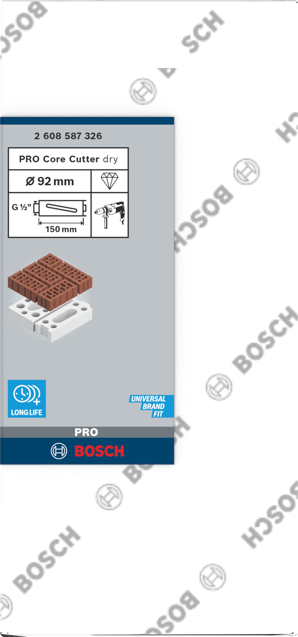 Bosch 2608587326 BSPF Diamond Core Cutter, 92mm x 150mm, Silver