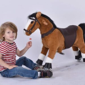 UFREE Ride on Horse, Horse Ride on Toy, Mechanical Horse, Plush Animal, Black Mane and Tail, Age 3-6