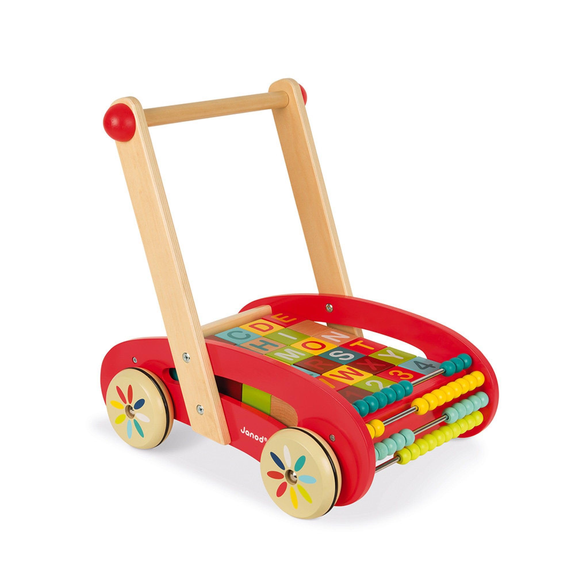 Janod ABC Walking Trolley with Blocks, 16.14 inches Tall, (J05379)