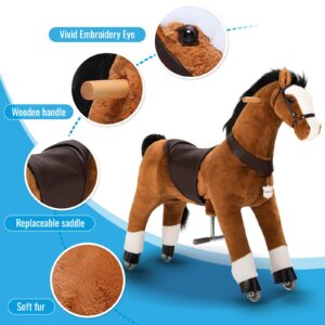 UFREE Ride on Horse, Horse Ride on Toy, Mechanical Horse, Plush Animal, Black Mane and Tail, Age 3-6