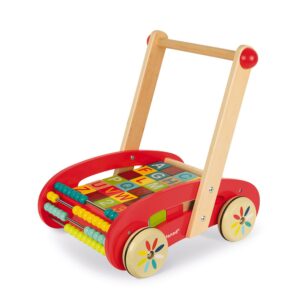 Janod ABC Walking Trolley with Blocks, 16.14 inches Tall, (J05379)