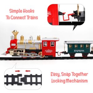 Classic Train Set with Smoke - Train Toys for Kids with Lights & Sounds, Locomotive Engine, Railway Kit Cargo Cars & 11 Feet of Tracks