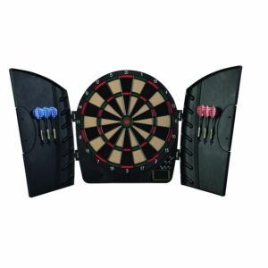 Franklin Sports Electronic Dart Board Set - Soft Tip Electric Dartboard with Digital Scoreboard + Cabinet - Adults + Family Set - (6) Darts Included - FS3000, Black