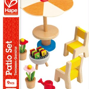 Hape Wooden Patio Set| Pretend Doll House Furniture with Accessories for Kids