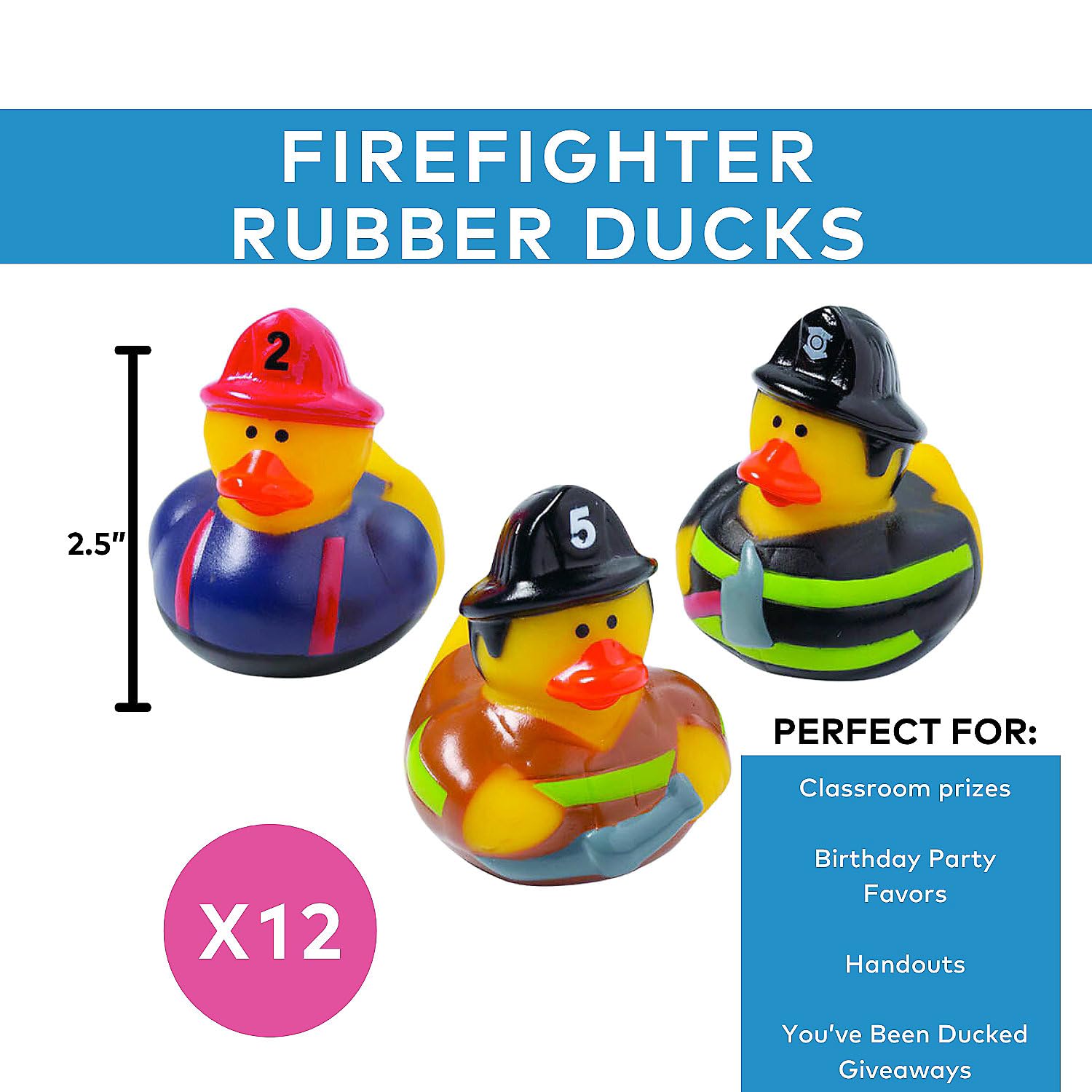 Firefighter Rubber Duckies (Set of 12 Ducks) Fire Party Favors and Supplies