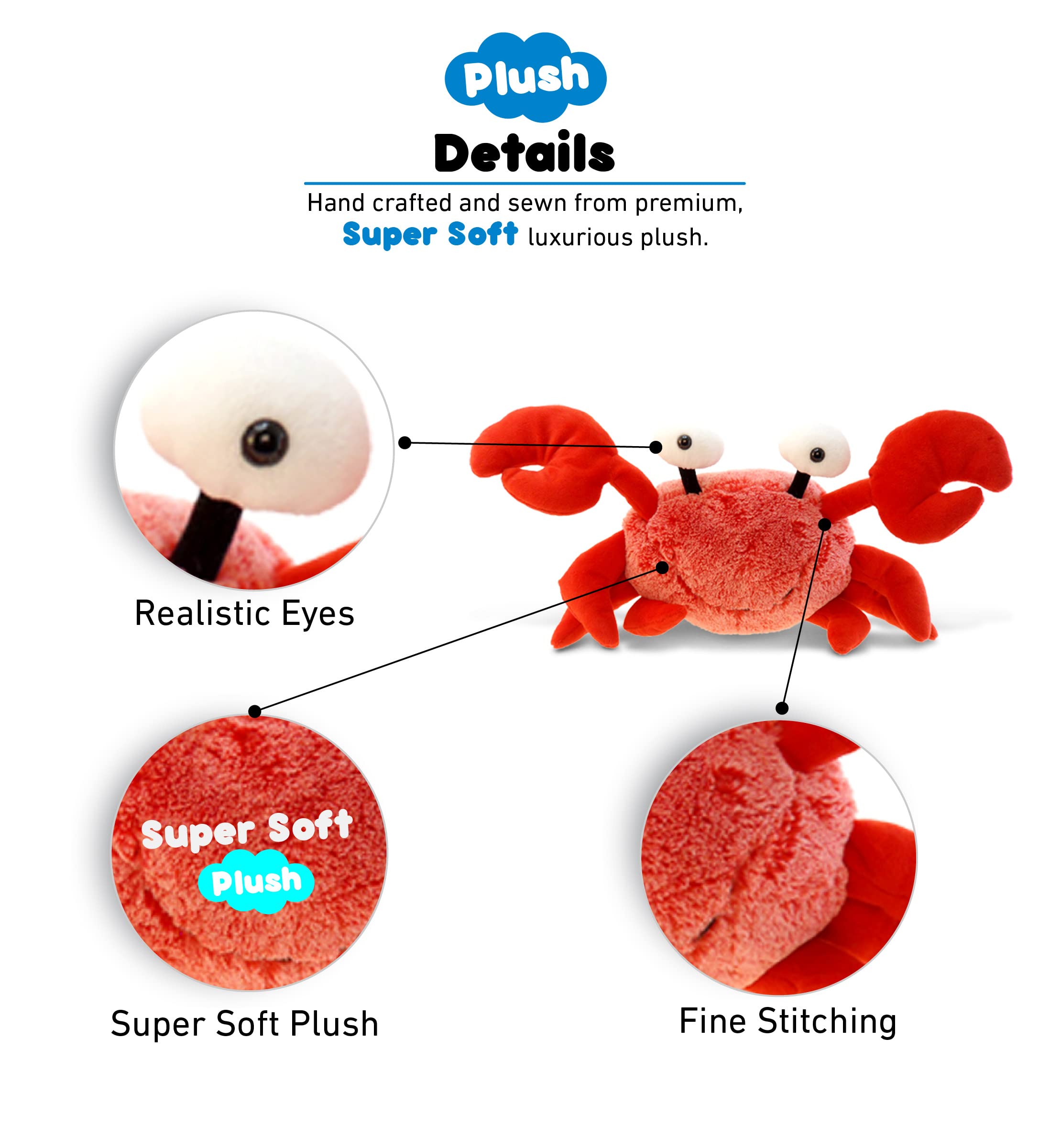 DolliBu Red Crab Stuffed Animal - Super Soft Crab Plush Toy, Cute Crab Ocean Stuffed Animal for Boys and Girls, Adorable Red Stuffed Animal Crab Toy Gift for Kids, Teens, and Adults -12 Inches