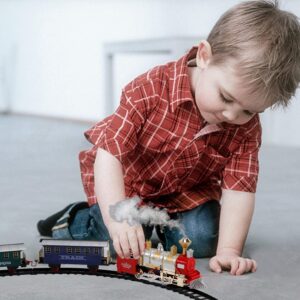 Classic Train Set with Smoke - Train Toys for Kids with Lights & Sounds, Locomotive Engine, Railway Kit Cargo Cars & 11 Feet of Tracks