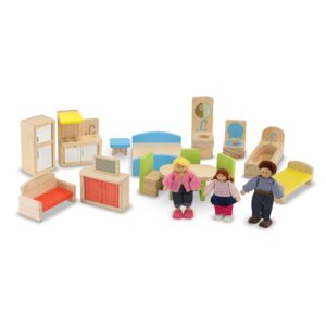 Melissa & Doug Hi-Rise Wooden Dollhouse With 15 pcs Furniture - Garage and Working Elevator