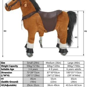 UFREE Ride on Horse, Horse Ride on Toy, Mechanical Horse, Plush Animal, Black Mane and Tail, Age 3-6