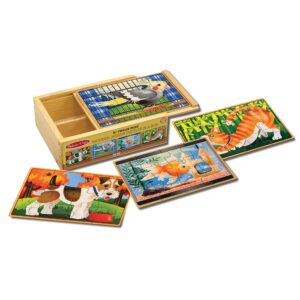 Melissa & Doug Animals 4-in-1 Wooden Jigsaw Puzzles Set - Pets and Farm - Toddler Wooden Jigsaw Puzzles, Animal Puzzles, Take-Along Puzzles For Toddlers And Kids Ages 3+