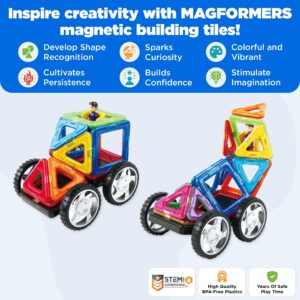 Magformers Vehicle Wow Set (16-pieces) Magnetic Building Blocks, Educational Magnetic Tiles Kit , Magnetic Construction STEM Toy Set includes wheels