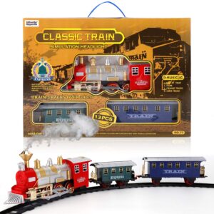 Classic Train Set with Smoke - Train Toys for Kids with Lights & Sounds, Locomotive Engine, Railway Kit Cargo Cars & 11 Feet of Tracks