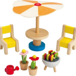 Hape Wooden Patio Set| Pretend Doll House Furniture with Accessories for Kids