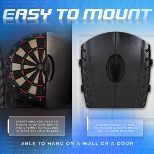 Franklin Sports Electronic Dart Board Set - Soft Tip Electric Dartboard with Digital Scoreboard + Cabinet - Adults + Family Set - (6) Darts Included - FS3000, Black