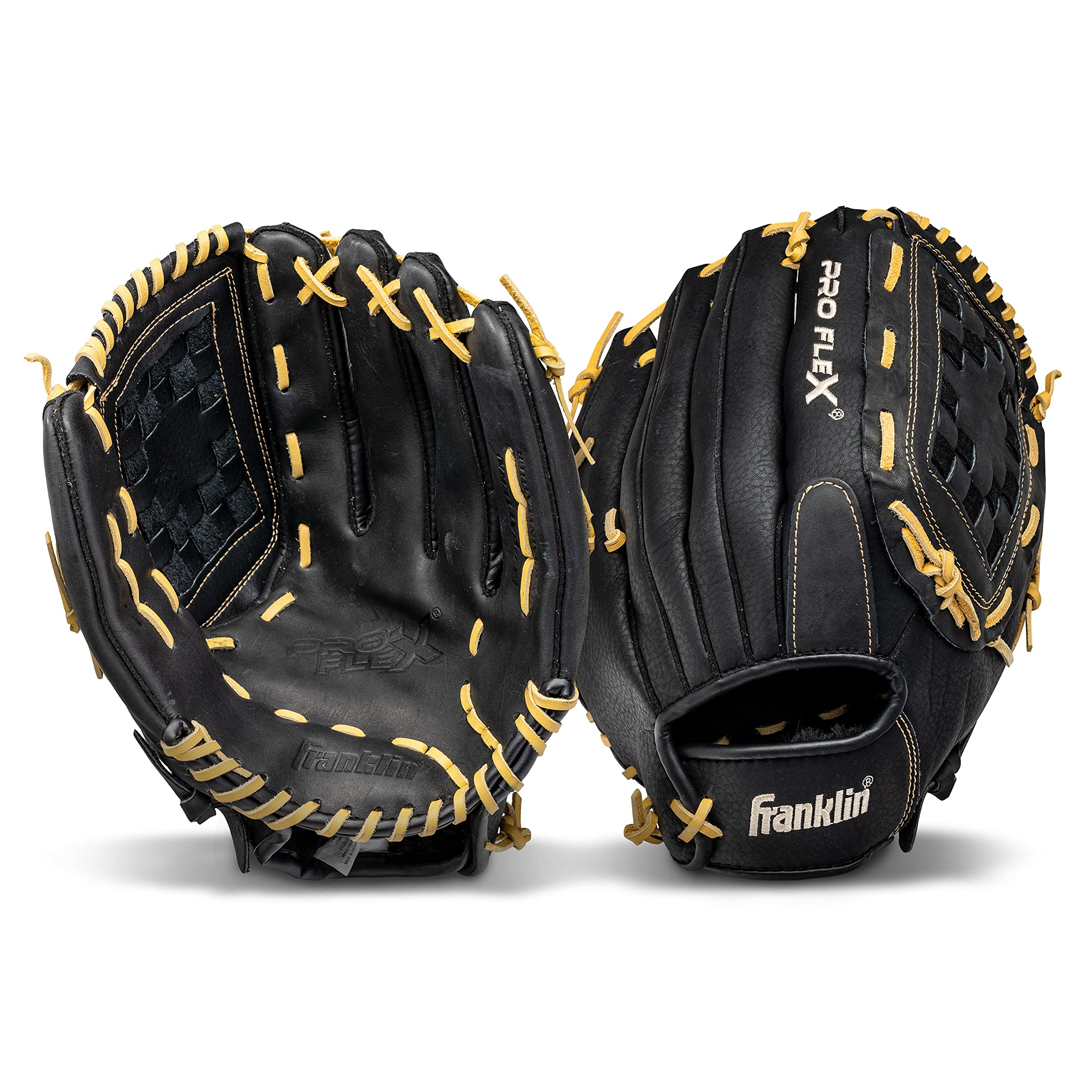 Franklin Sports Throw Baseball Gloves - Pro Flex Men's Adult Outfield Right Hand Mitt - Black - 13"