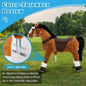 UFREE Ride on Horse, Horse Ride on Toy, Mechanical Horse, Plush Animal, Black Mane and Tail, Age 3-6