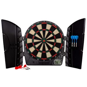 franklin sports electronic dart board set - soft tip electric dartboard with digital scoreboard + cabinet - adults + family set - (6) darts included - fs3000, black