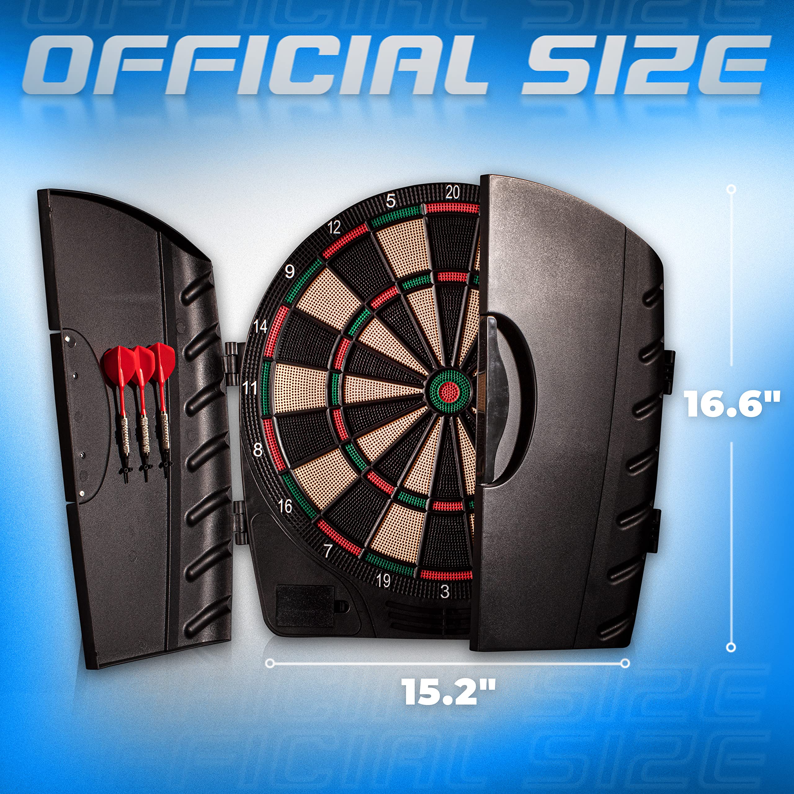 Franklin Sports Electronic Dart Board Set - Soft Tip Electric Dartboard with Digital Scoreboard + Cabinet - Adults + Family Set - (6) Darts Included - FS3000, Black