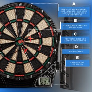 Franklin Sports Electronic Dart Board Set - Soft Tip Electric Dartboard with Digital Scoreboard + Cabinet - Adults + Family Set - (6) Darts Included - FS3000, Black